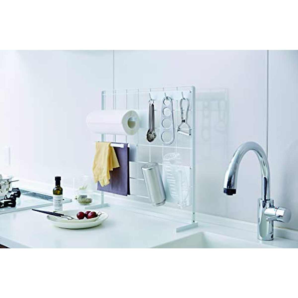 Yamazaki Home Grid Panel Organizer and Accessories-Wall Storage Decor, One Size, White