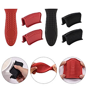 3 pcs Pot Side Handle Sleeve, Frying Pan Handle Covers Holders, Silicone Assist Hot Cookware Skillet Handle Covers Mitts, Cool Kitchen Gadget Anti Scalding Accessories(Black)