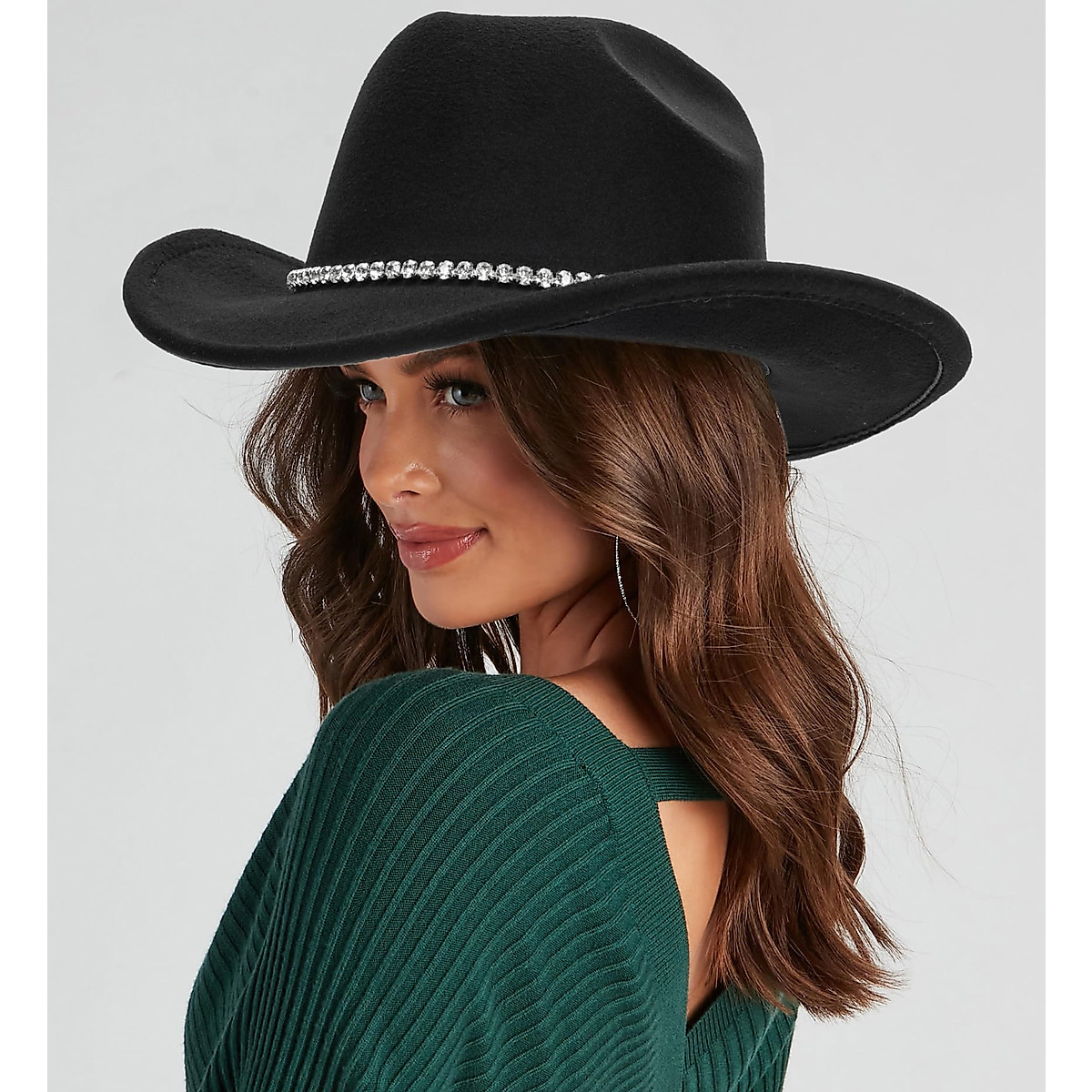 Classic Felt Wide Brim Western Cowboy & Cowgirl Hat with Buckle for Women and Men(Size:M)