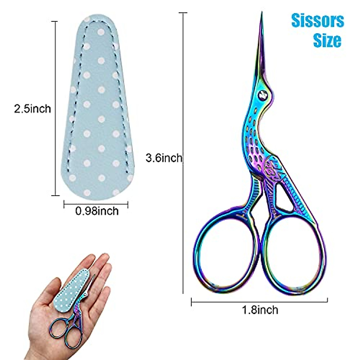 Weabetfu 3.6-inch Small Sewing Scissors with Leather Scissors Cover,Stainless Steel Stork Craft Scissors DIY Tools,Dressmaker Shears Scissors for Embroidery,Craft,Needlework,Artwork & Everyday Use