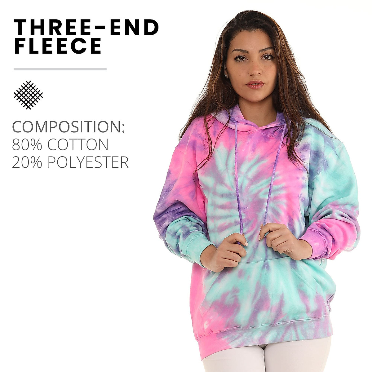 Pure Essence Tie Dye Long Sleeve Pullover Hoodie for Men and Women, Fleece Hooded Sweatshirt with Front Pocket and Drawstring, Pink Jelly, Large