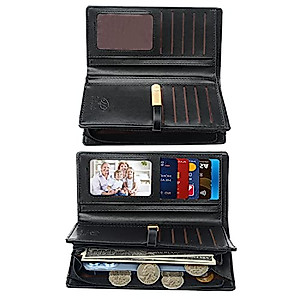 CornerLife Womens Slim Wallet Bifold with Letter Print Credit Card Holder with Zipper Pocket PU Leather Wallets for Women with Snap Closure (Black)