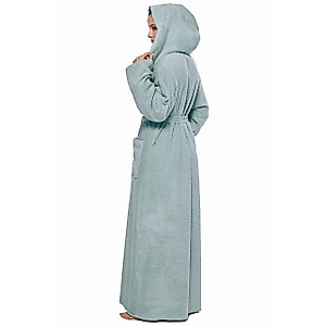 Arus Women's Princess Robe Ankle Long Hooded Lightweight Turkish Cotton Bathrobe Seafoam X-Large