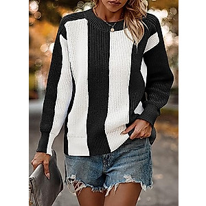 PRETTYGARDEN Women's 2023 Fall Knit Pullover Sweater Casual Long Sleeve Color Block Jumper Blouse Tops (Black,Large)