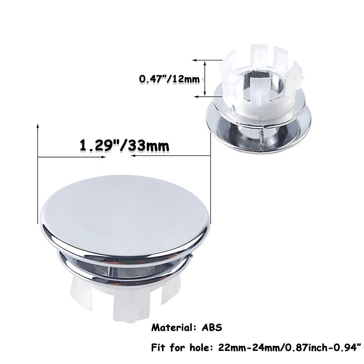 4 Pack Sink Basin Overflow Trim Ring Solid Brass Bathroom Sink Trim Overflow Cover Insert in Hole Round Caps, Double Layer Copper Solid Chrome