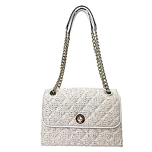 Kate Spade Natalia Sequin Tweed Fabric Medium Flap Crossbody (White multi)
