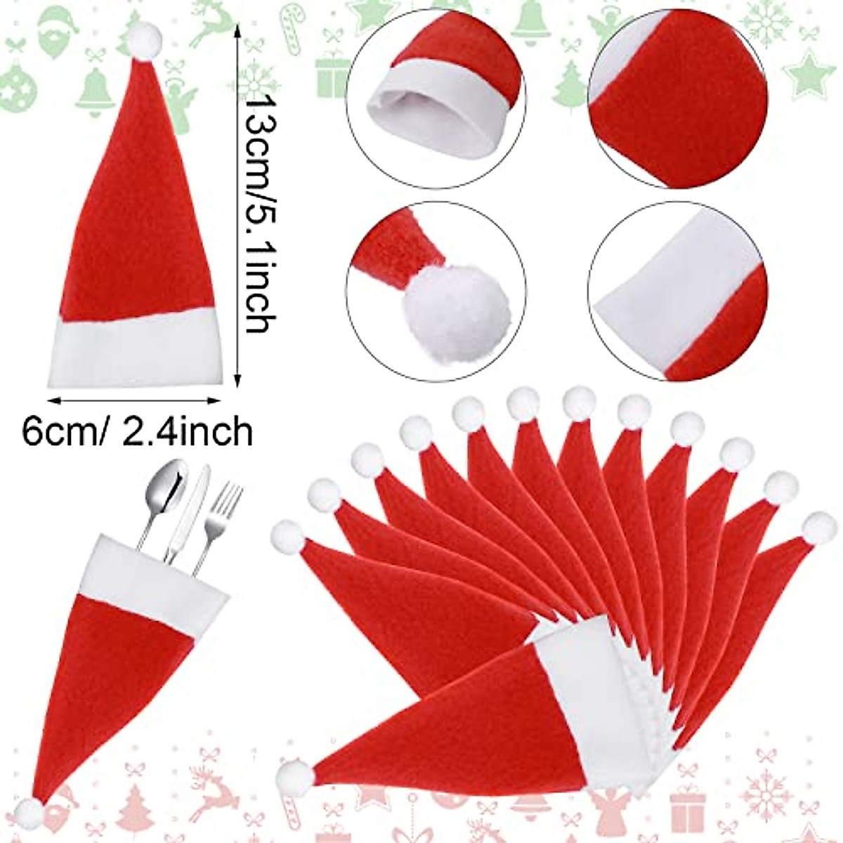 Sawysine 36Pieces Christmas Silverware Holders Christmas Stockings Dinner Table Decorations Mini Santa Hats Cutlery Holder Fork Spoon Knife Storage Bag for Dinnerware Xmas Holiday Dinner Supplies