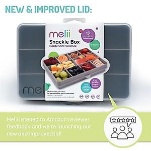 melii Snackle Box – Divided Snack Container, Food Storage for Kids, Removable Dividers, Arts & Crafts, Beads, BPA-Free – 12 Compartments (Grey)