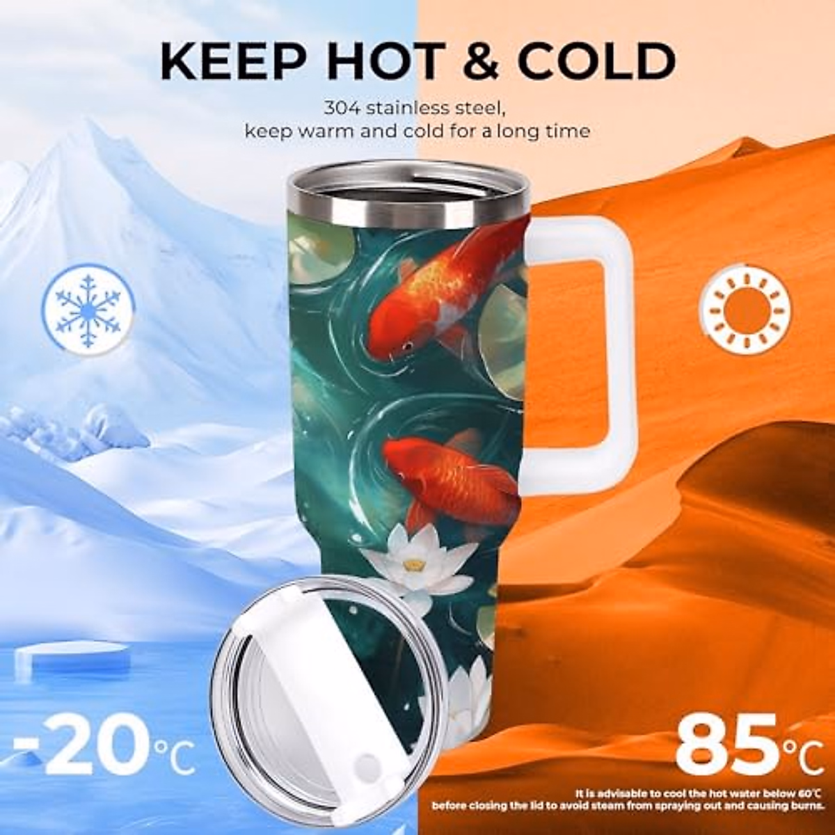 Japanese Fish Tumbler with Handle Travel Mug Water Bottle Tea Coffee Cup White-style