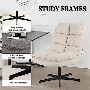 Deenziilix Criss Cross Legged Office Chair, Easy to Assemble Armless Wide Office Desk Chair, Fabric Modern Comfy Padded Seat Task Computer Chair for Home, Bedroom, Living Room（Beige）