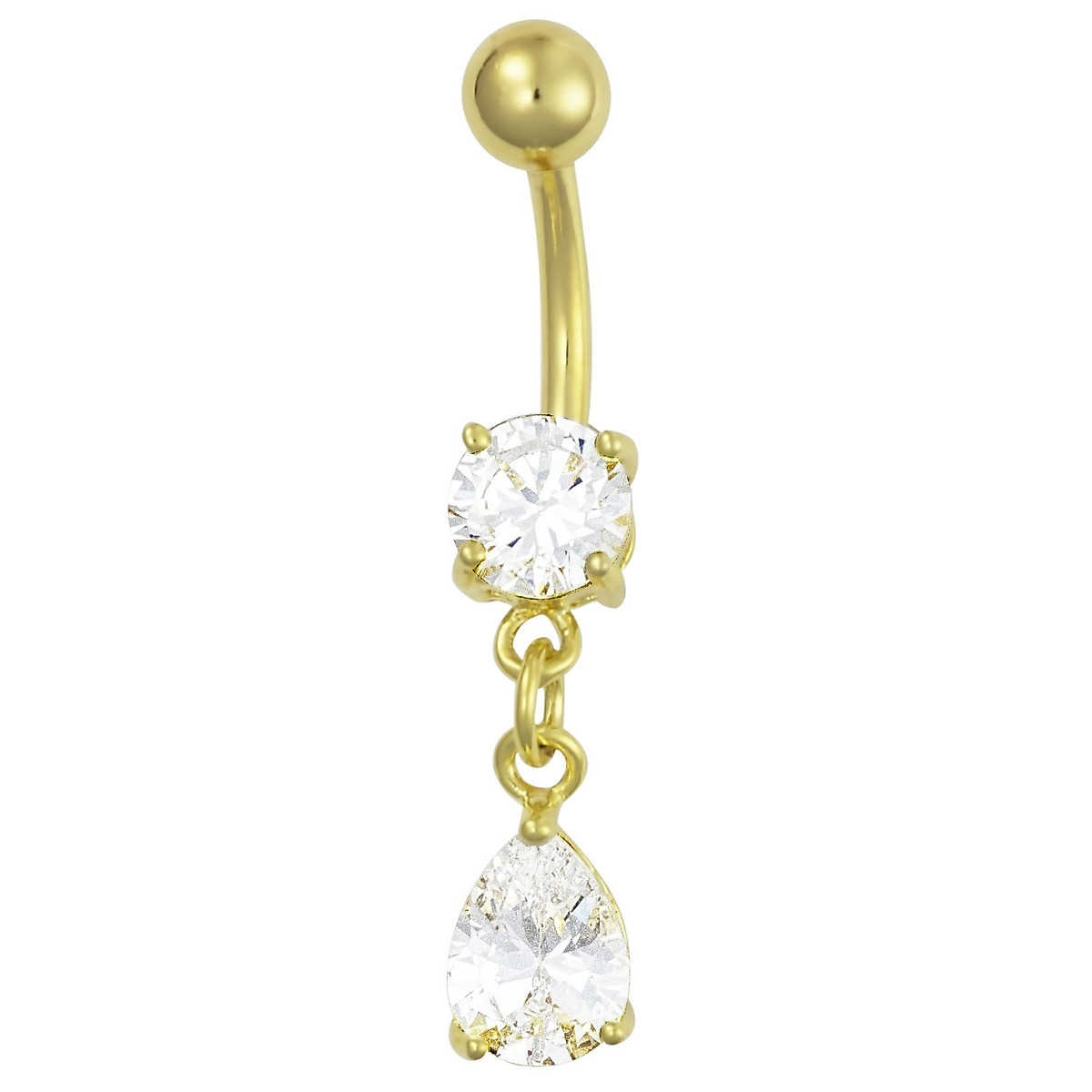 Forbidden Body Jewelry 14k Gold Plated Surgical Steel Clear CZ Crystal Tear Drop Dangle Belly Button Ring