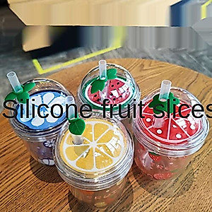 NCDUANSAN Kawaii Double Straw Cup Plastic Thickened Juice Cup Cute Girl Strawberry Watermelon Cup(Strawberry,400ml)