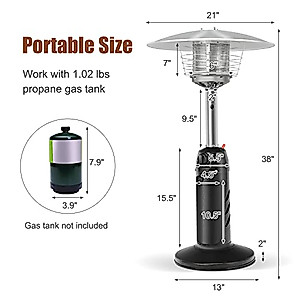 Giantex Portable Patio Tabletop Heater, 11,000 BTU Outdoor Propane Gas Table Top Heater W/ Weighted Base, Adjustable Thermostat, Suitable for Backyard, Garden, Commercial Restaurant (Black)