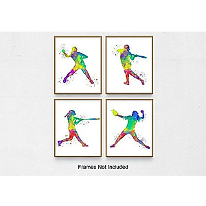 Softball Player Sport Abstract Wall Art Print 8x10, Set of 4, Includes Catcher and Pitcher, Teen Girl Bedroom Dorm Room Decor, Ideal for Teacher, Coach, Fan, Club Award Night