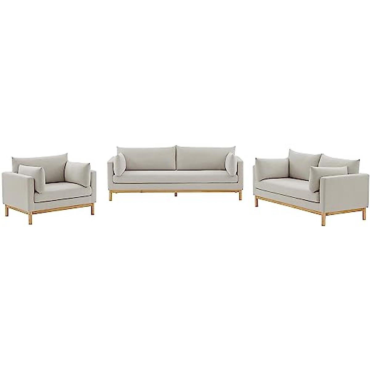 Meridian Furniture 157Beige-S Langham Collection Mid-Century Modern Linen Textured Fabric Upholstered Sofa, Beige Linen Textured Fabric, Natural Finish Wood Base, 89.5" W x 33.5" D x 33" H, Beige