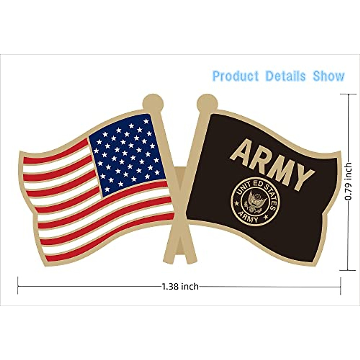 US Army Gold Crest Crossed Double Flag Lapel Pins Small Mini Military Flags Friendship Pin Badge Pack of 4