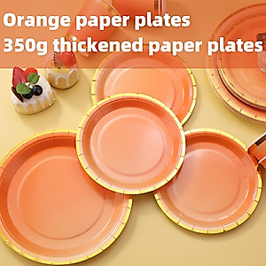 Gudvilla Orange Party Decorations, 168Pcs Orange Paper Plates and Napkins Party Supplies, Fall Paper Plates Serve 24, for Birthday Graduation Fall Thanksgving