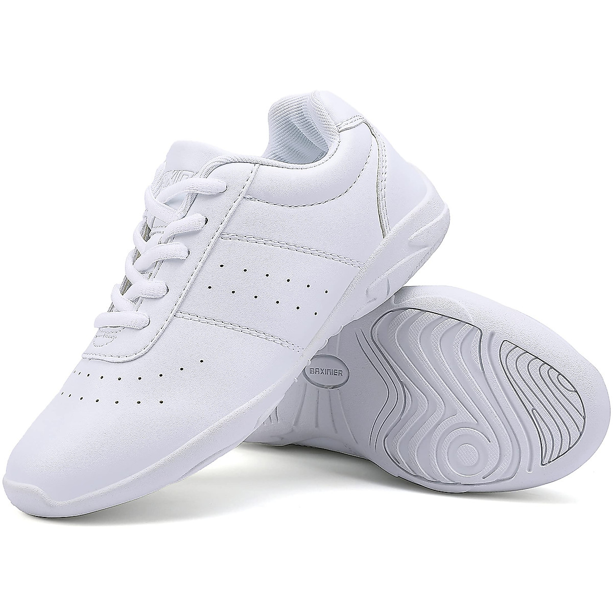 BAXINIER Youth Girls White Cheerleading Dancing Shoes Athletic Training Tennis Walking Breathable Competition Cheer Sneakers - White 2 Little Kid