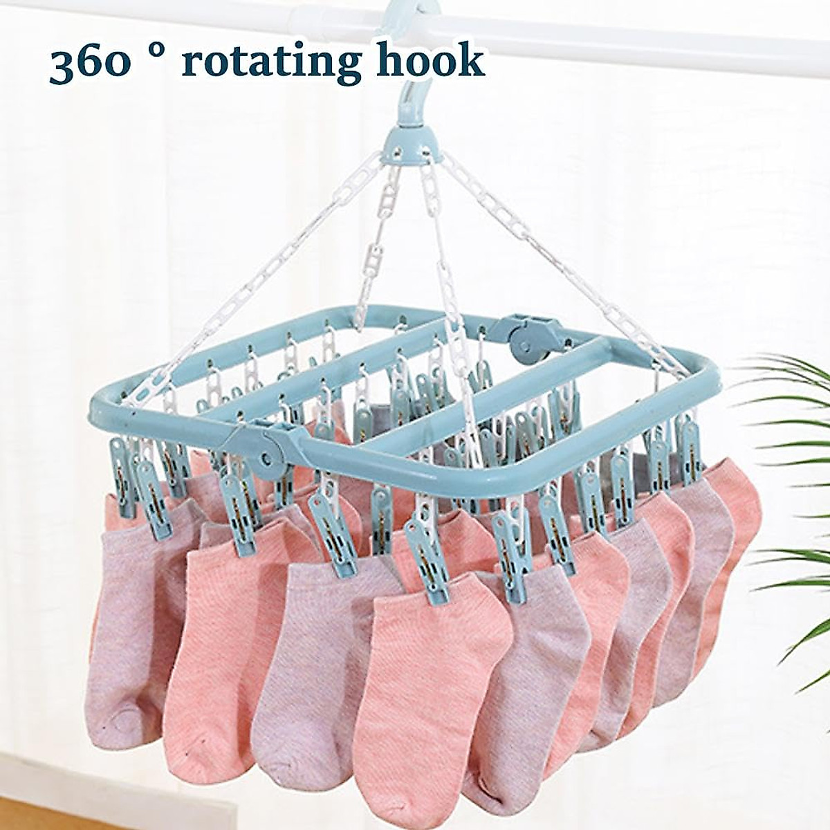 ZHOSXRC Clip and Drip Hanger,Clothes Hanger Drying Rack,32 Clips Plastic Hanging Drying Rack,Sock Hangers Windproof Clip and Drip Hanger for Drying Socks, Bras, Towel, Underwear, Baby Clothes