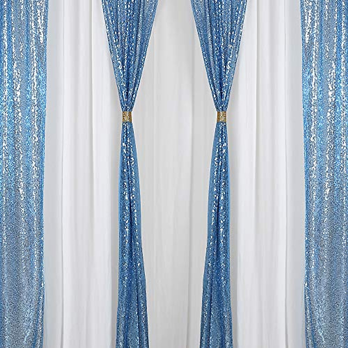 QueenDream Baby Blue Christmas Backdrop Curtains 4 Pieces 2FTx8FT Sequin Photography Background Curtain for Party Decoration