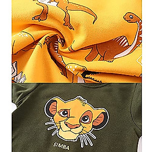 Azalquat Toddler Boys Crewneck Sweatshirt, Cotton Long-Sleeve Pullover Cartoon Print (Yellow Dinosa/Lion, 18-24 Months)