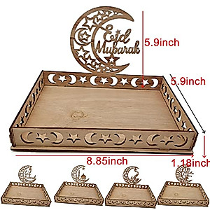 Likense Ramadan Wood Tray, Artistic Eid Mubarak Party Serving Display Decoration, Large Capacity Food Serving Tableware Tray Tabletop Decor for Table, Dessert Tray, Ramadan Serving Plate