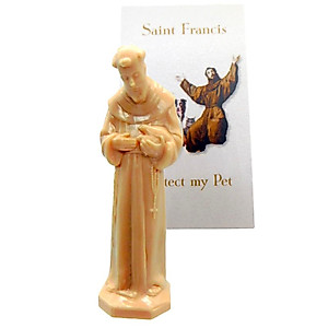 Westmon Works St Francis Pet Prayer Set Holy Card Patron Saint Novena Prayer with Plastic Saint Statue for Dog and Cat Owners