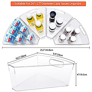 SOKOSEY Lazy Susan Organizer 10.2"x 9.4"x4" for 26" Diameter Corner Lazy Susan Cabinet, Set of 6 Plastic Clear Lazy Susan Bins, 1/8 Wedge 4" Deep Kitchen Corner Storage Bin