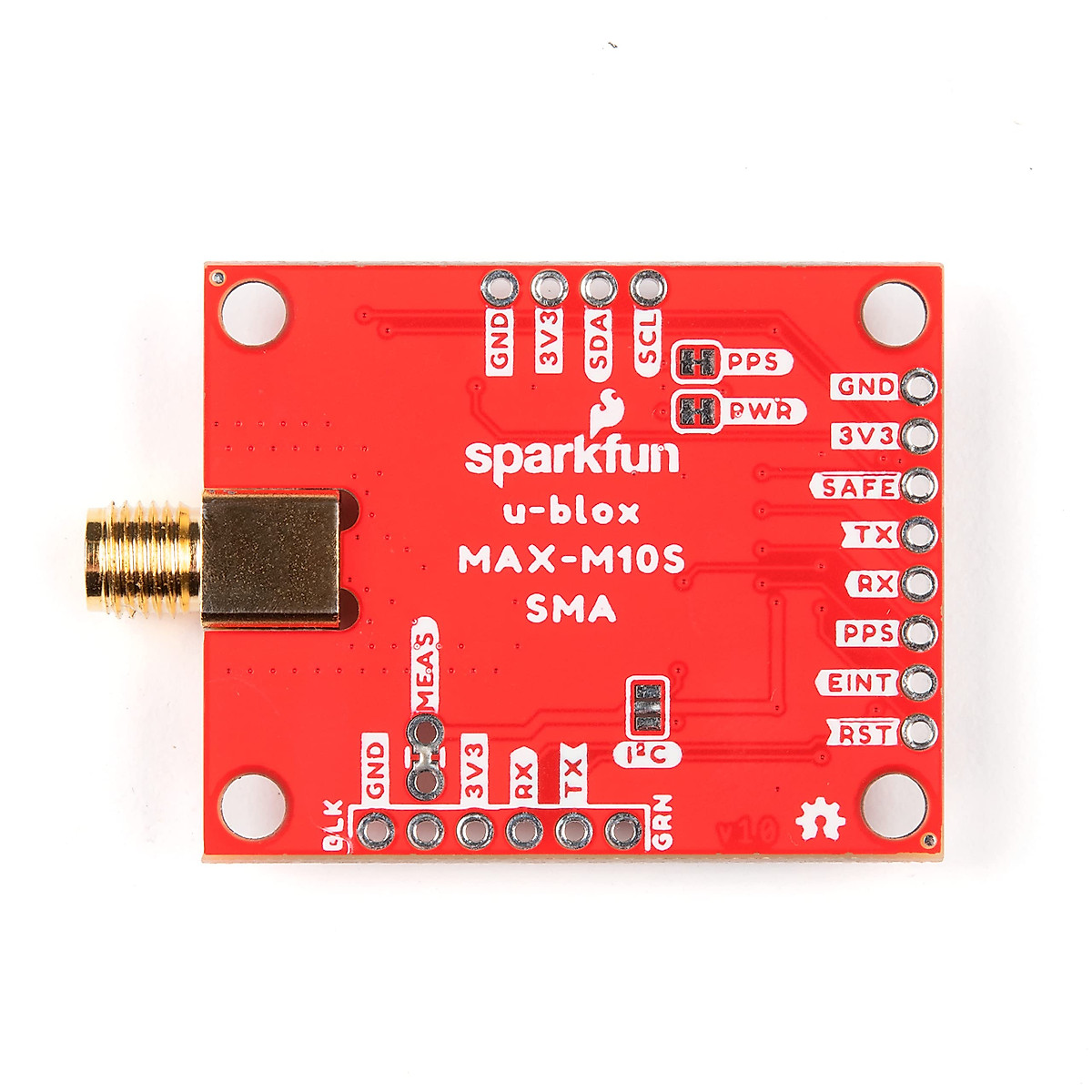 SparkFun GNSS Receiver Breakout - MAX-M10S Module 3.3V VCC and I/O Software Configurable Board Dimensions: 1.74"in x 1.20"in