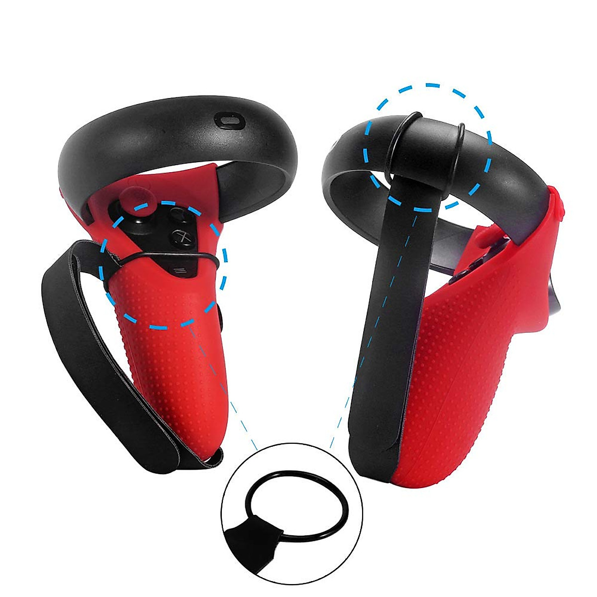 Hooshion 3 Set Handle Non-Slip Silicone Protective Case Joystick Cap Anti-Drop Leather Hand Strap for Oculus Quest/Rift S VR Headset (Blue)