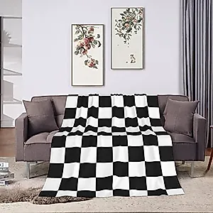 Ultra-Soft Micro Fuzzy Throw Blanket Black White Racing and Checkered Pattern Fluffy Cozy Warm Blankets Soft Blankets Decorative for Couch Bed Sofa Bedroom for Four Seasons 50"x40"