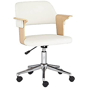 Studio 55D Milano White and Natural Wood Modern Adjustable Swivel Office Chair