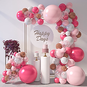 LovesTown Rose Pink Balloon Garland Kit, 150PCS Arch Kit Hot Pink Confetti Pink Metallic Latex Balloons for Wedding Engagement Birthday Party Decorations