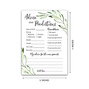GREENERY Prediction and Advice Cards,Pack of 25, New Parents Mom & Dad to be Mommy & Daddy Message, Rustic Floral Green Olive Branch Couples Coed Shower Activity Keepsake Book G320-PDAV