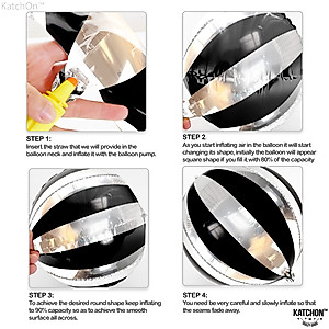 Big, 22 Inch Black and Silver Balloons - Pack of 6, Black and Silver Party Decorations | 360 Degree 4D Stripe Black Silver Balloons | Silver and Black Balloons for Black and White Party Decorations