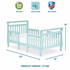 Dream On Me Emma 3-In-1 Convertible Toddler Bed In Mint, Converts To Two Chairs And-Table, Low To Floor Design, JPMA Certified, Non-Toxic Finishes, Safety Rails