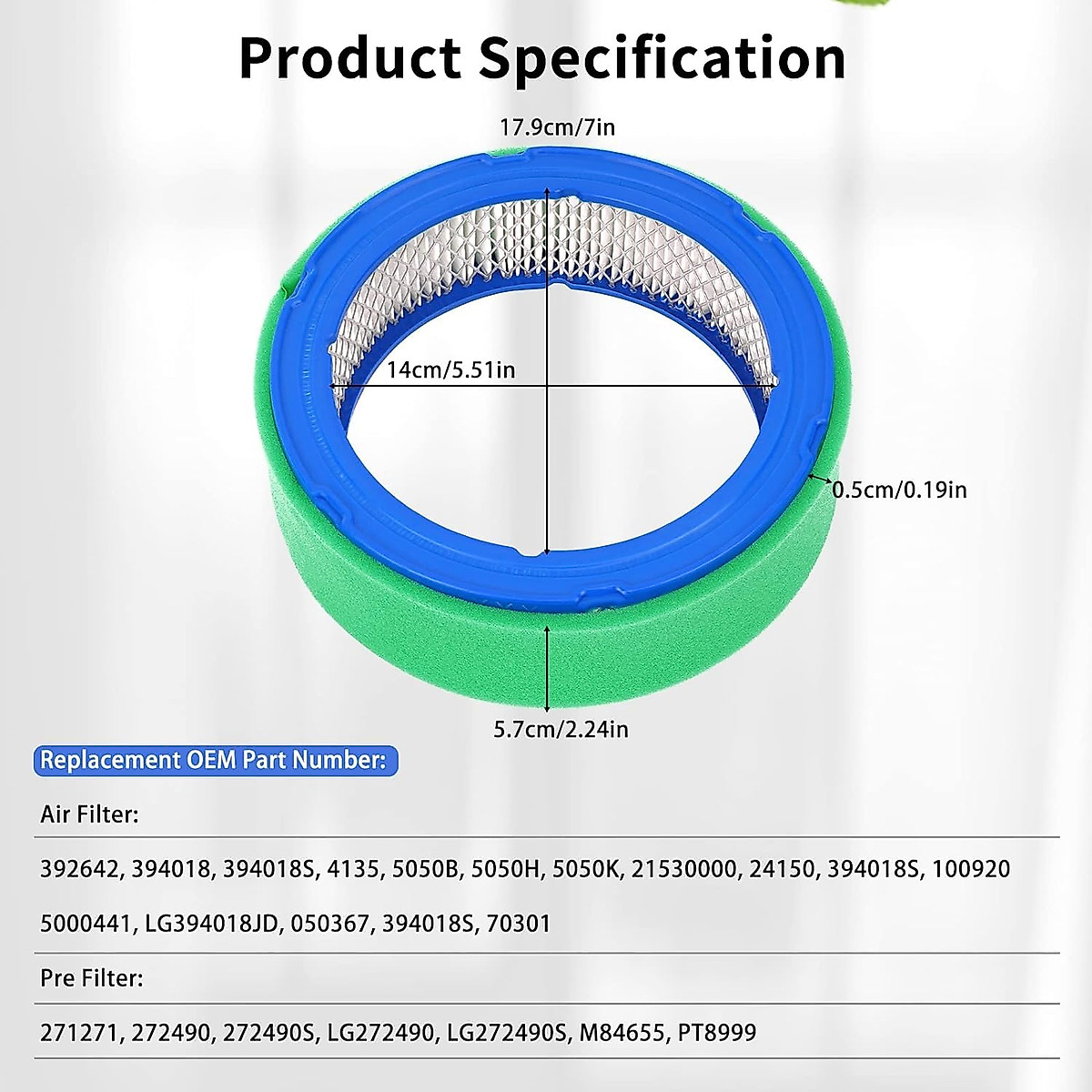 KLWZH 394018S 394018 Air Filter & Pre-Cleaner for BS 392642 271271 272490 5050D Vanguard V-Twin 12.5-20hp 16HP 18HP 392642 5050H 5050B 4135 421400 402400 Engine GT235 LT166