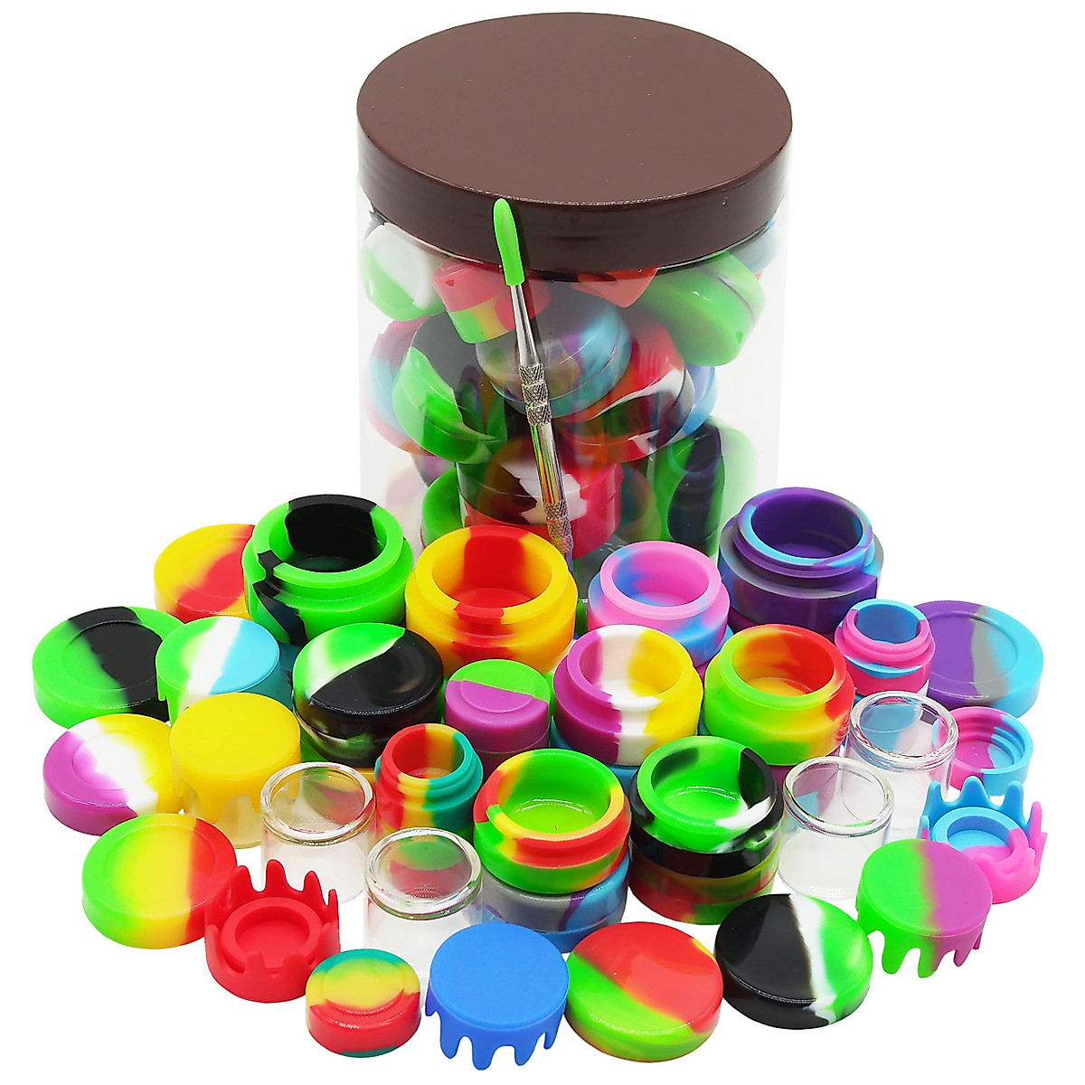 KUVIS 2ml 4ml 5ml 6ml 7ml Silicone Containers Concentrate Sealed Non-stick Jars For Sauces, Dressing, Creams, Cosmetics and Kitchen Multi-use (30PCS)