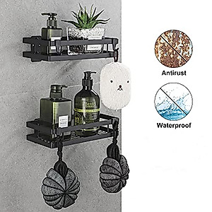 DUFU Shower Shelves Bathroom Caddy Organizer with Hooks, No Drilling Adhesive Wall Mount Carbon Steel Storage Rack for Bathroom, Kitchen and Toilet - 2 Pack