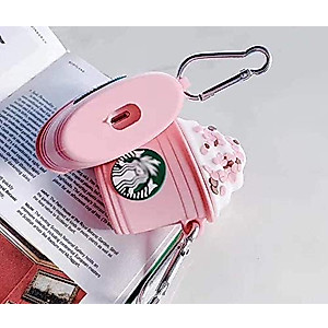 AirPods 2 & 1 Case Cover, 3D Cute Cartoon Kawaii Pink Drink Cup Keychain Design case, Charging Holster for Boys and Girls