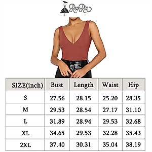 REORIA Women's Summer Sexy Plunge Deep V Neck Sleeveless Double Lined One Piece Tank Tops Thong Bodysuits Leotards For Going Out Rusty Red Small