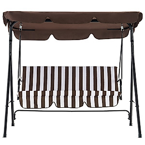 MCombo 2-3 Person Patio Swings with Canopy, Outdoor Porch Swing Chair with Steel Stand, Removable Cushions, for Backyard Garden Balcony 4008 (Brown with White Stripes)