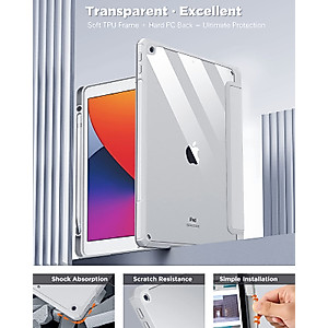TiMOVO Case for iPad 9th Generation 2021, 10.2 inch iPad Case with Pencil Holder, Smart Stand Protective Clear Case Cover for iPad Case 9th/8th/7th (2021/2020/2019), Light Gray