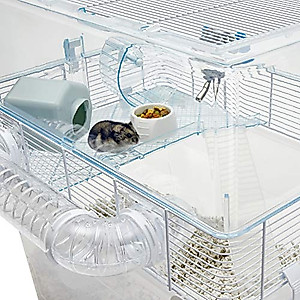Duna Space Gerbil & Hamster Cage, Extra-Deep 11.5-Inch Base Promotes Instinctual Burrowing While Containing Litter & Debris, Includes ALL Accessories and Play Tunnels, 22.6L x 18.7W x 21.5 Inches