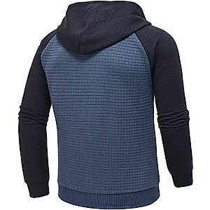 Men's Jacquard PlaidCloth Raglan Sleeve Zipper Hoodie Sweatshirt GreyBlue/Black Large