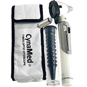 Mini Fiber Optic Otoscope White (Pocket Size) Ent Diagnostic Set with 1 Replacement Bulb Cynamed