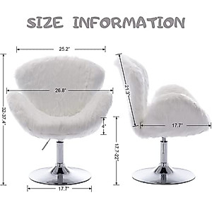 White Makeup Vanity Chair, Cute Furry Home Office Chair with Wheels Arms, Fluffy Swivel Accent Chair for Girls Bedroom Living Room,White Long Fur