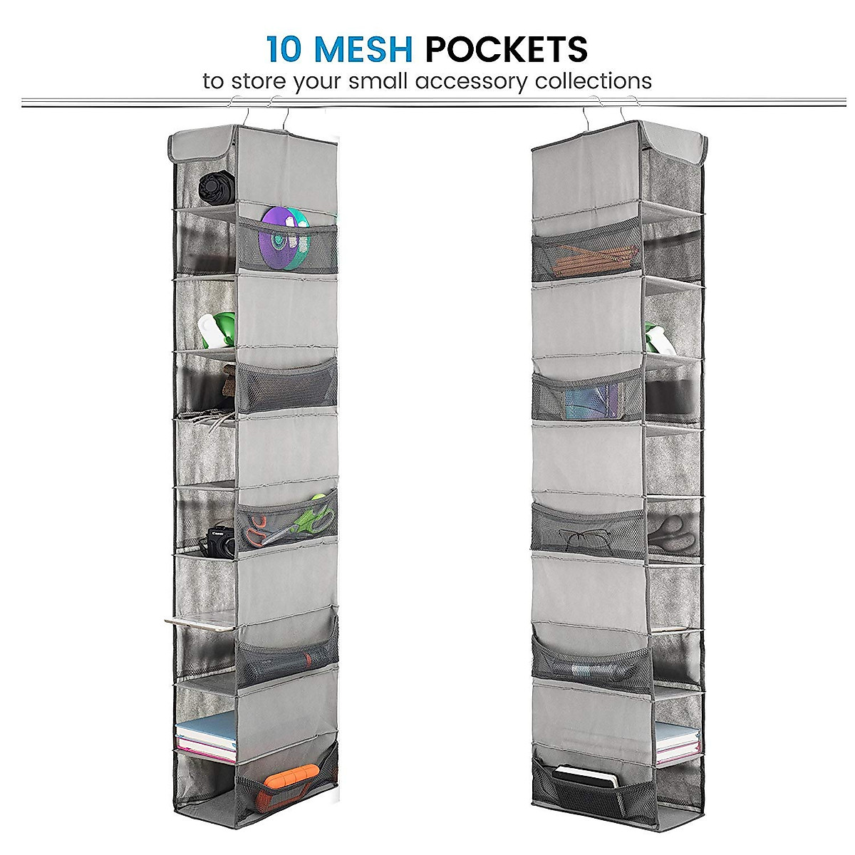 ZOBER Hanging Shoe Organizer for Closet, 10 Shelves - Hanging Shoe Rack W/ Side Pockets - Narrow, Space Saving, Durable