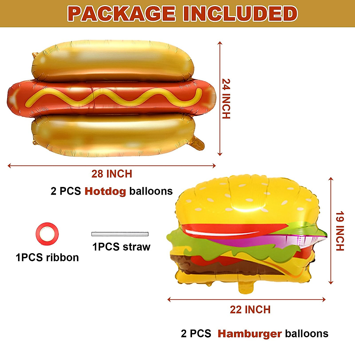 10Pcs BBQ Party Balloons,Food Themed Foil Balloons Hot Dog Hamburger Ketchup French fries Mustard Bottle for Picnic Snacks Baby Shower Birthday Party Decorations Supplies