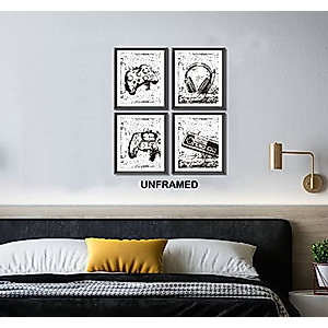 AEHIE Retro Video Game Gaming Poster Prints for Home Boys Room Playroom Decor,Black And White Video Game Decorations Prints Wall Art Unframed 4pcs 8x10inches,Gift for Gamer Boys Gaming Love